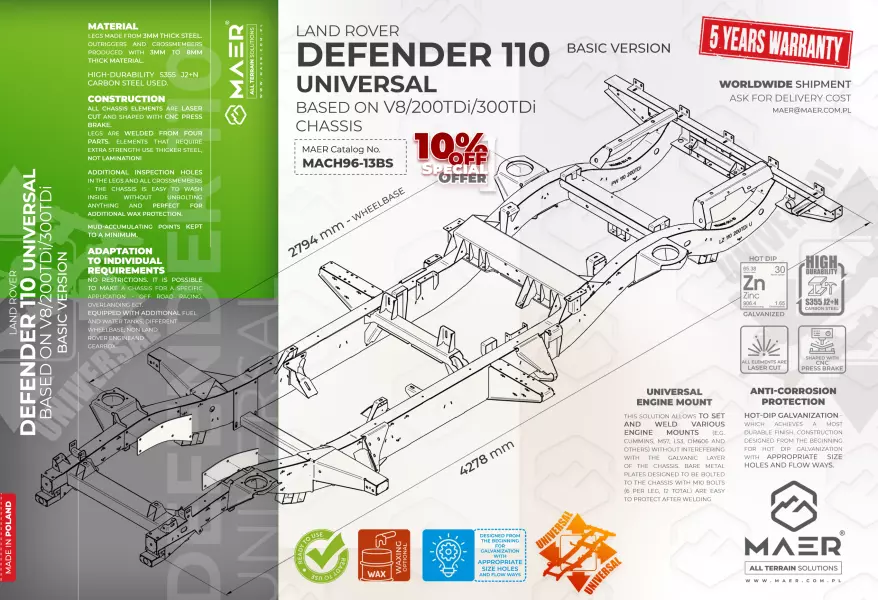 Land Rover DEFENDER 110 UNIVERSAL chassis - BASIC