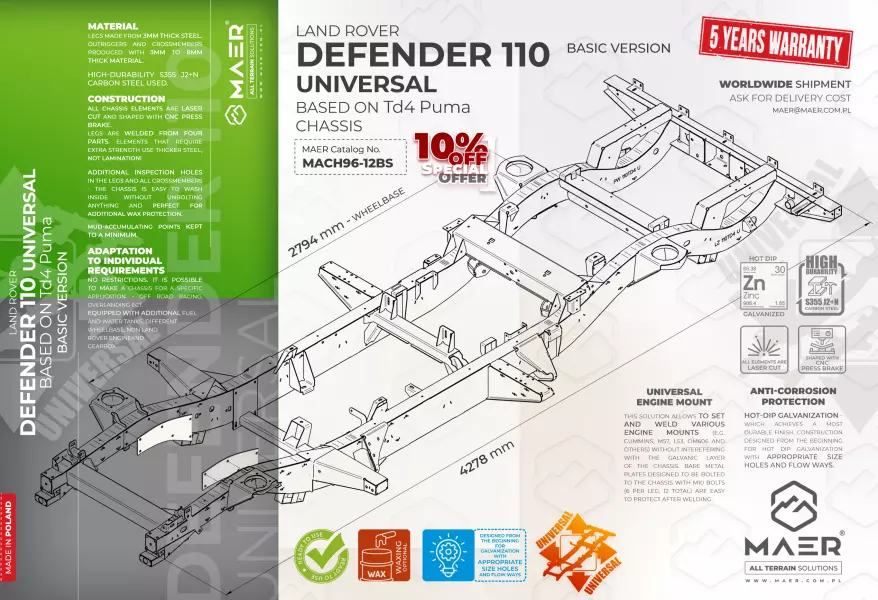 Land Rover DEFENDER 110 UNIVERSAL chassis - BASIC
