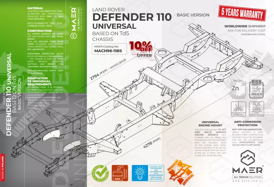 Land Rover DEFENDER 110 UNIVERSAL chassis - BASIC