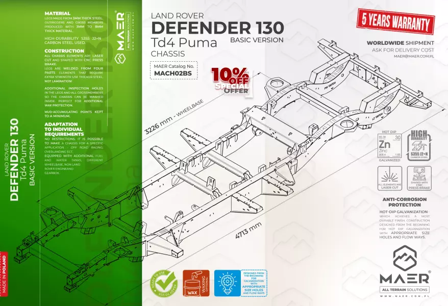 Land Rover DEFENDER 130 Td4 Puma chassis - BASIC