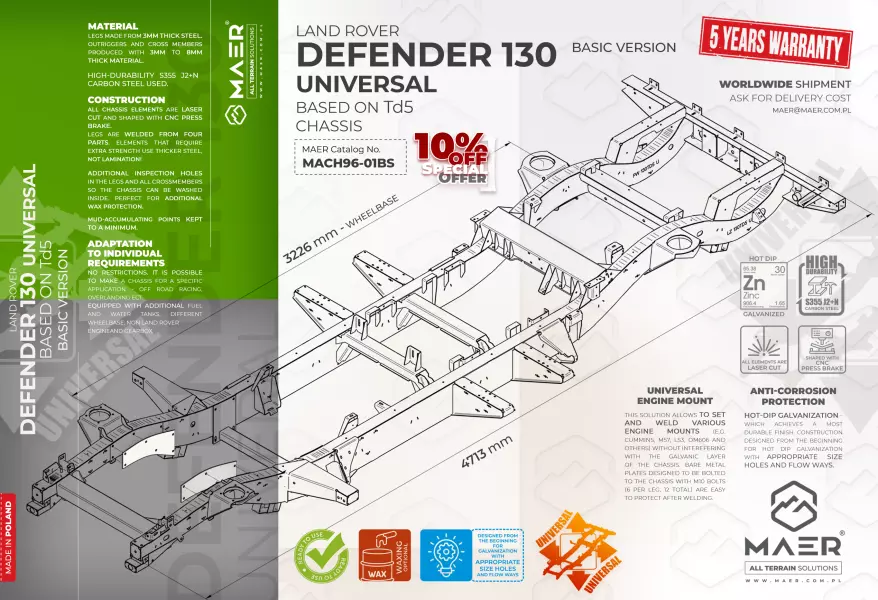 Land Rover DEFENDER 130 UNIVERSAL chassis - BASIC
