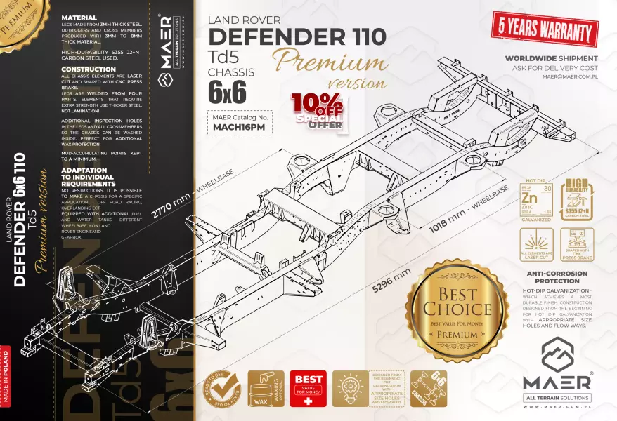 Land Rover DEFENDER 110 6x6 Td5 chassis - PREMIUM