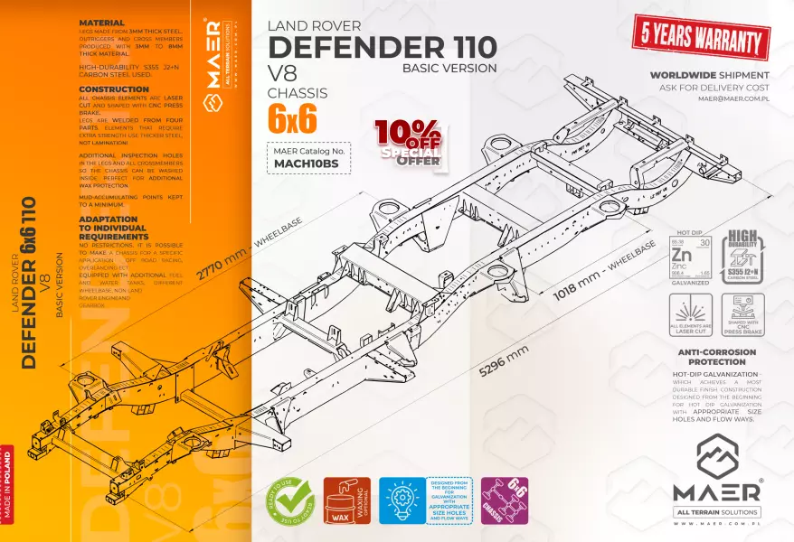 Land Rover DEFENDER 110 6x6 V8 chassis - BASIC