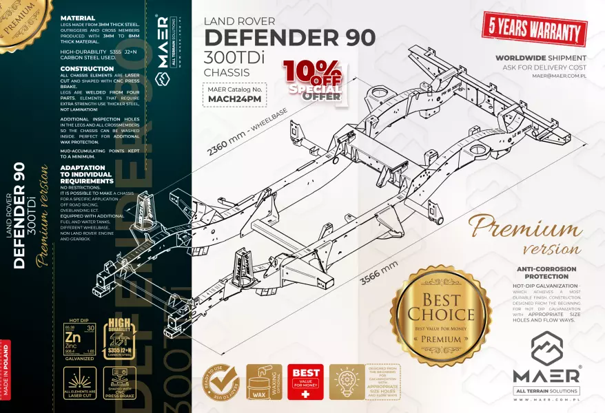 Land Rover DEFENDER 90 300TDi chassis - PREMIUM