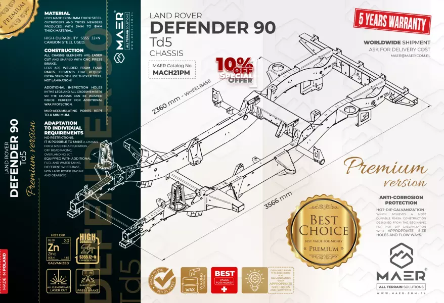 Land Rover DEFENDER 90 Td5 chassis - PREMIUM