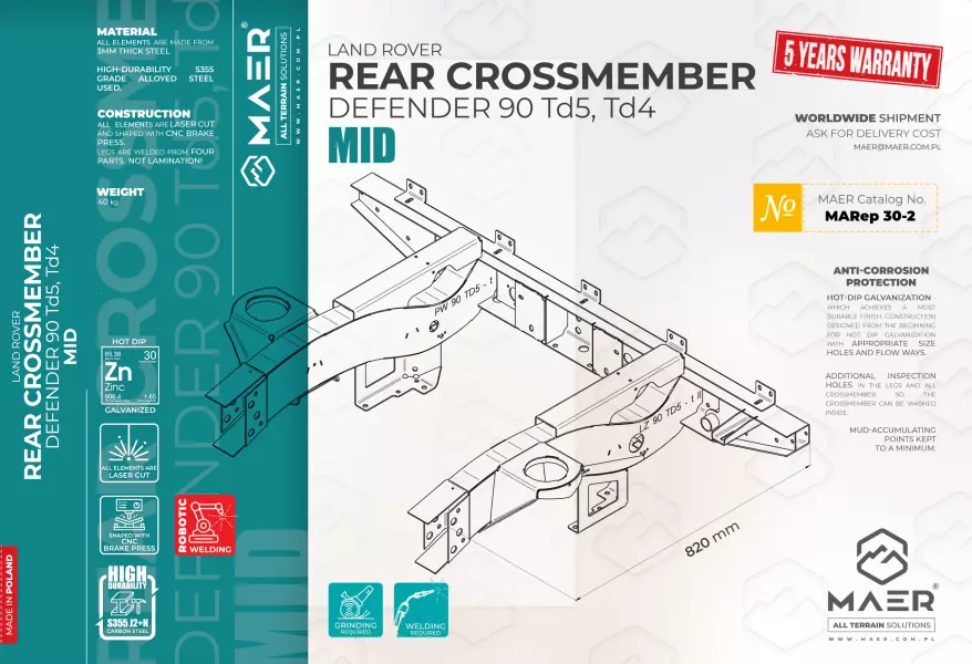 LR Defender 90 Td5/Td4 rear crossmember MID