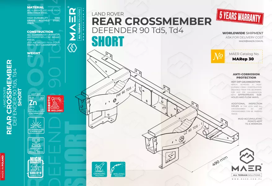 LR Defender 90 Td5/Td4 rear crossmember SHORT