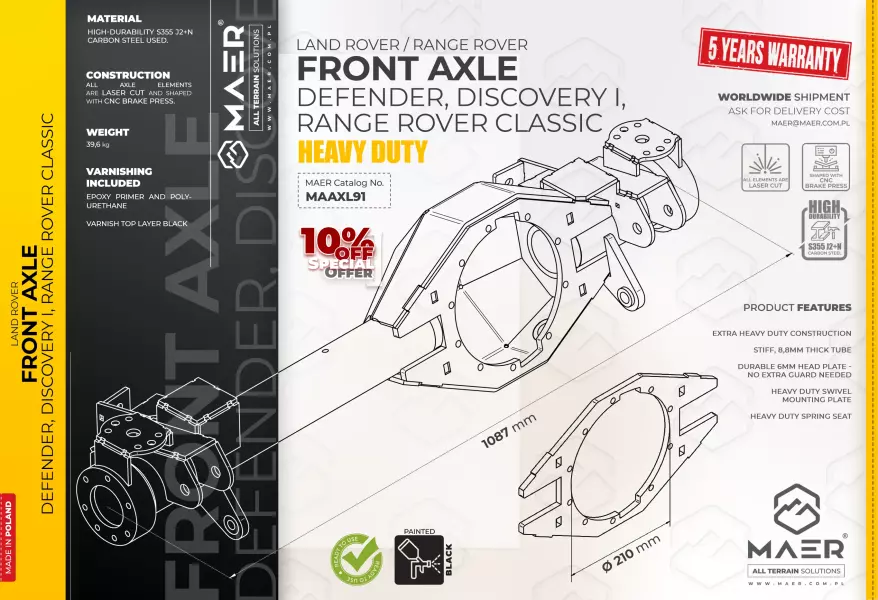 Land Rover FRONT AXLE - Defender, Discovery I, RRC