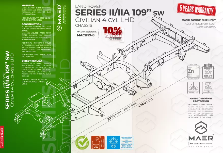 Land Rover SERIES II/IIA 109 SW 4cyl civilian LHD chassis