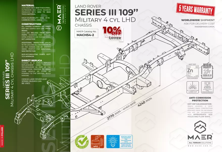 Land Rover SERIES III 109 4cyl military LHD chassis