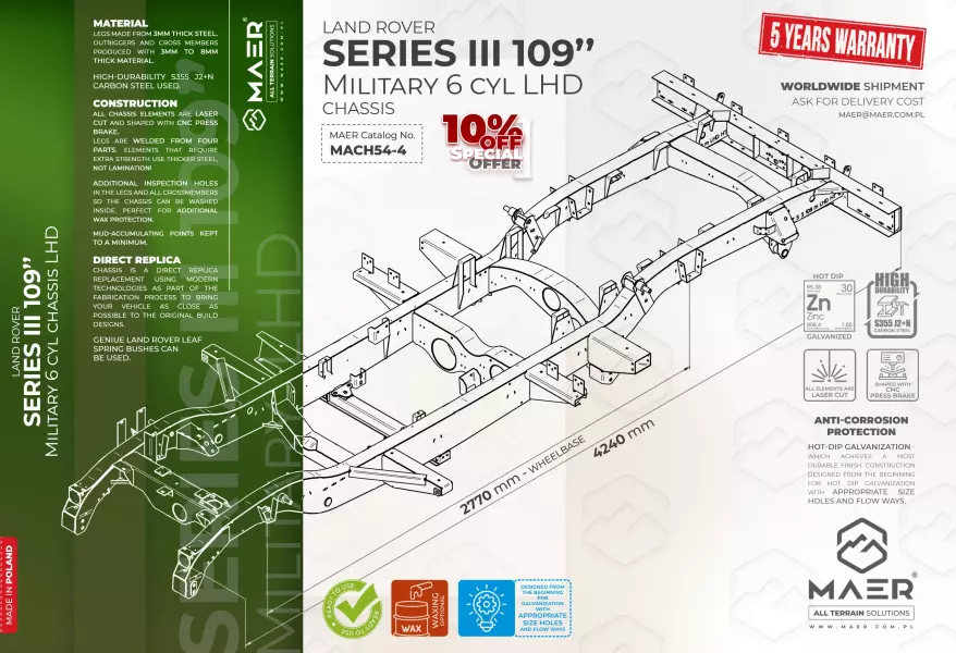 Land Rover SERIES III 109 6cyl military LHD chassis