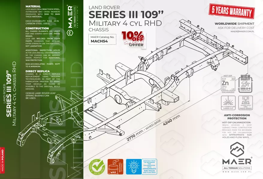 Land Rover SERIES III 109 4cyl military RHD chassis