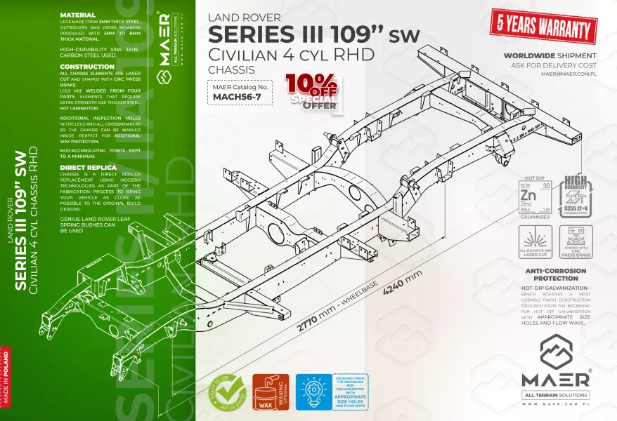 Land Rover SERIES III 109 SW 4cyl civilian RHD chassis