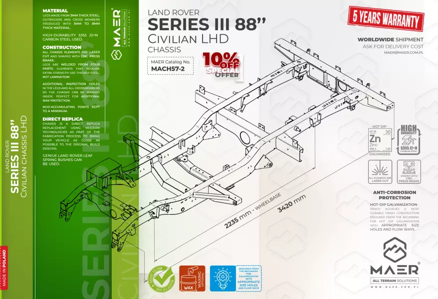 Land Rover SERIES III 88 civilian LHD chassis