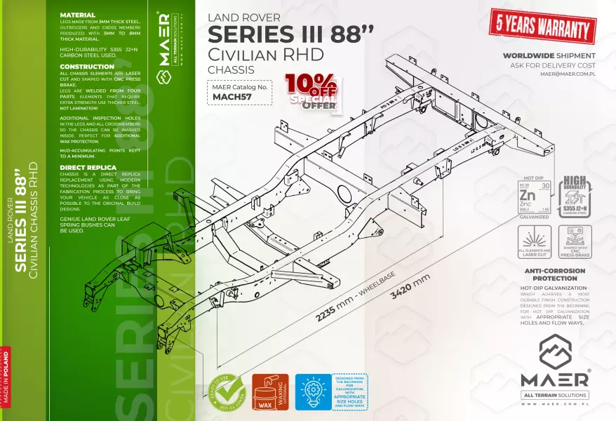 Land Rover SERIES III 88 civilian RHD chassis